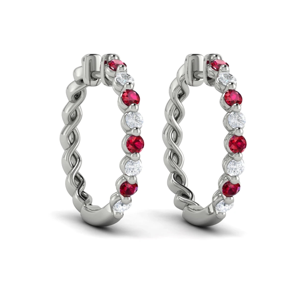 Diamond and Ruby Twist Hoop Earrings White Gold – Ballantyne Jewelers