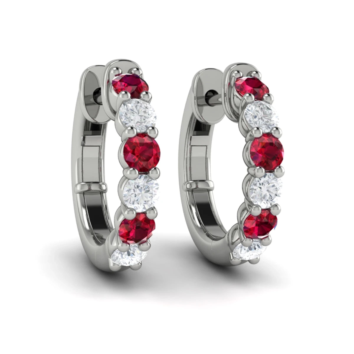 Forward-facing Diamond and Ruby Open Hoop Earrings Platinum ...